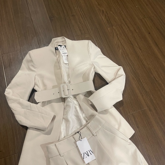 Zara | Pants & Jumpsuits | Zara Cream Belted Pants Suit | Poshmark
